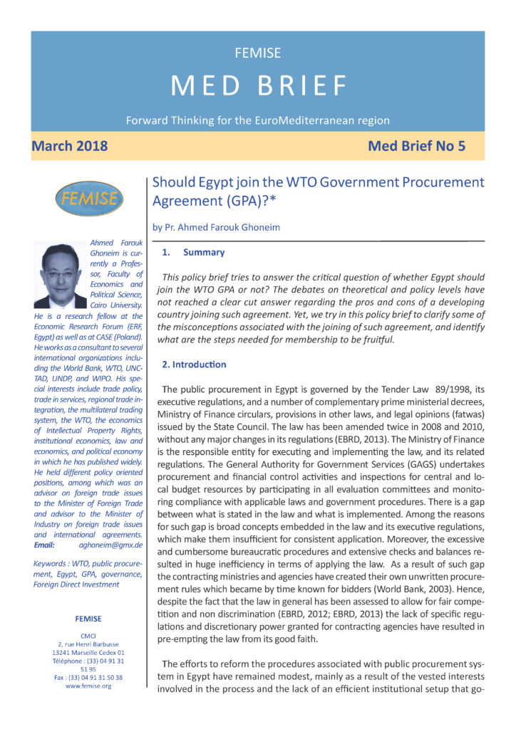 FEMISE MED BRIEF no5 : Egypt and the WTO Government Procurement ...